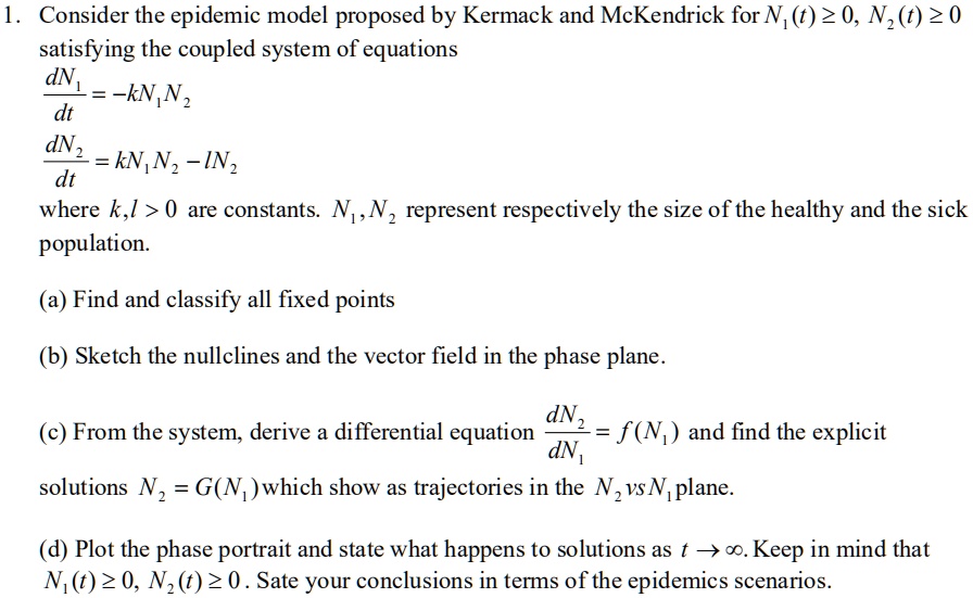 SOLVED: Consider the epidemic model proposed by Kermack and McKendrick ...