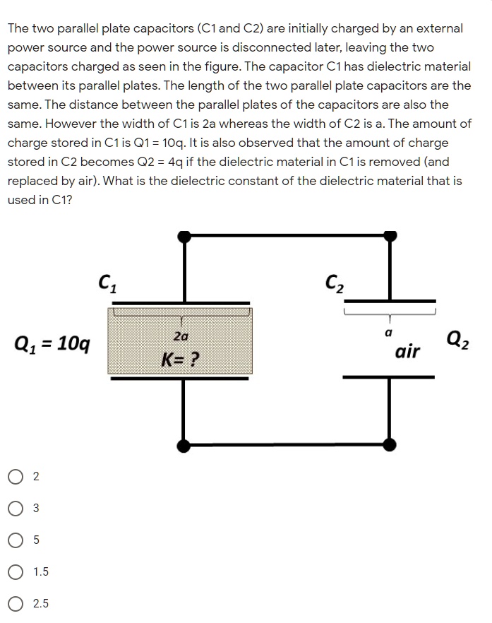 The two parallel plate capacitors (C1 and C2) are initially charged by ...