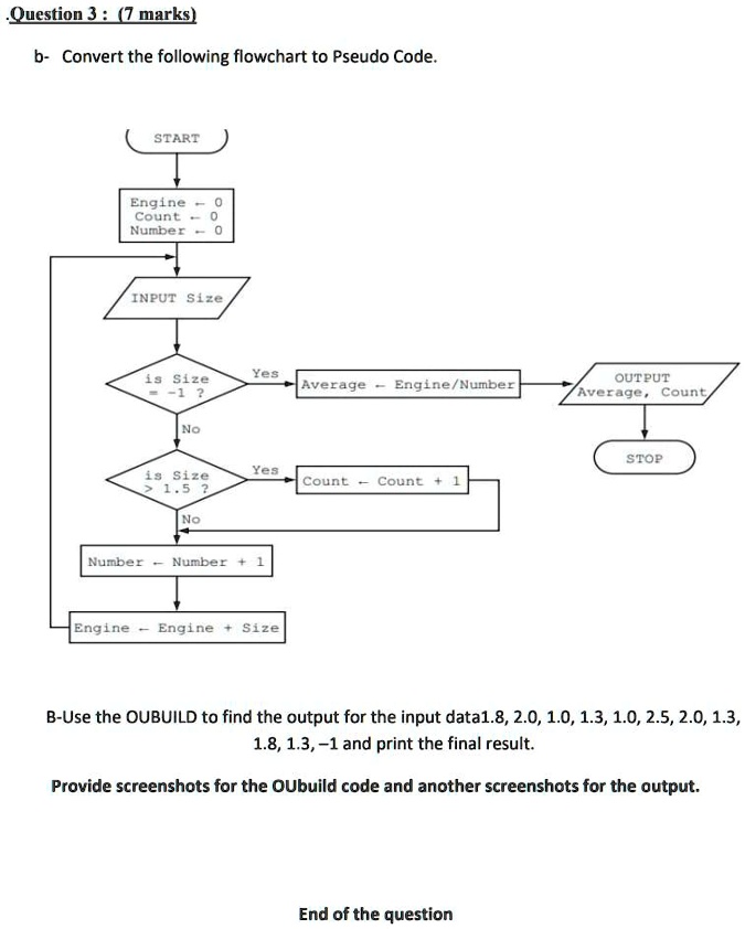 SOLVED: Question 3: (7 marks) b- Convert the following flowchart to ...