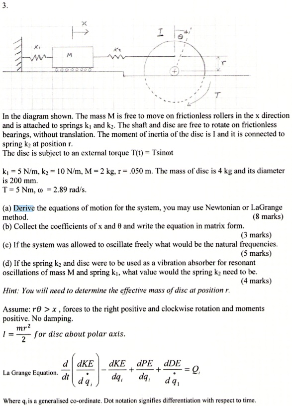 SOLVED: In the diagram shown, the mass M is free to move on frictionless rollers in the x ...