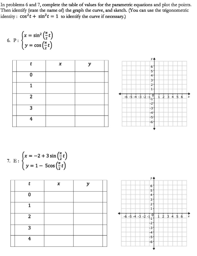 problems and 7 complete the table of values for the parametric equations and plot the points ...