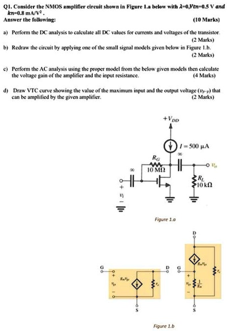 Q1. Consider the NMOS amplifier circuit shown in Figure 1.a below with ...