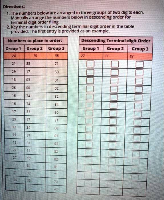 SOLVED: Directions: 1. The numbers below are arranged in three groups ...