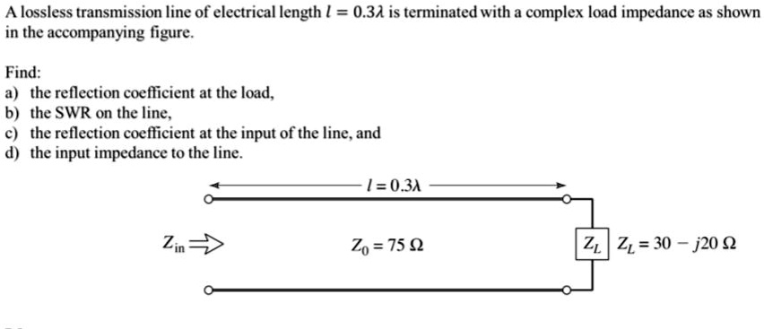 SOLVED: A lossless transmission line of electrical length l=0.3 is terminated with a complex ...