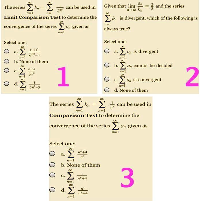 SOLVED: The series 2 bn -2 can be used in Given that lim and the series ...