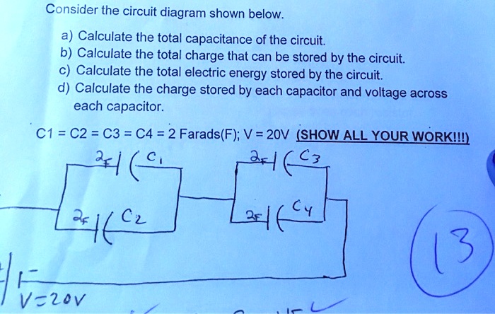 SOLVED: Consider the circuit diagram shown below: a) Calculate the total capacitance of the ...