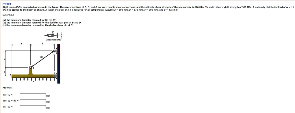 SOLVED: p4.010 Rigid beam ABC is supported as shown in the figure. The ...