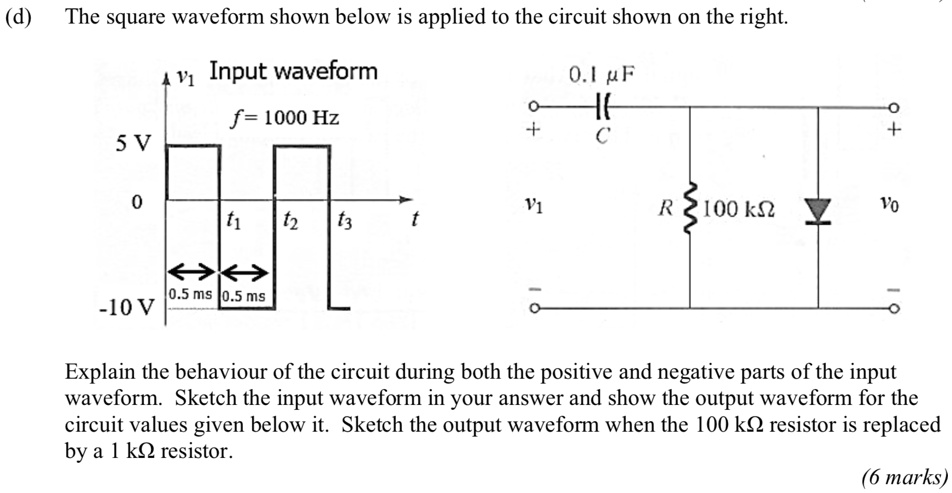 (d) The square waveform shown below is applied to the circuit shown on ...