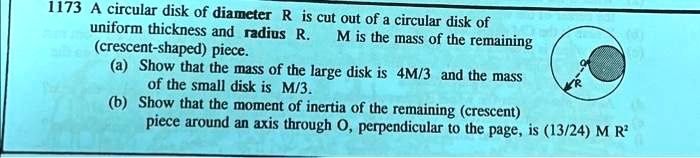1173 A circular disk of diameter R is cut out of a circular disk of ...