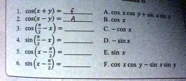 cosx y cosx cos acos cos y sin s14 b cos x c cos x sin d sin cos e sin ...