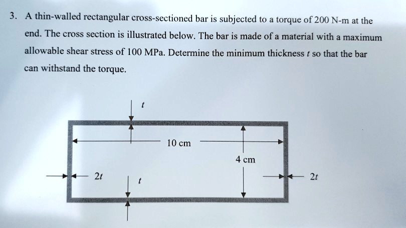 3.A thin-walled rectangular cross-sectioned bar is subjected to a ...