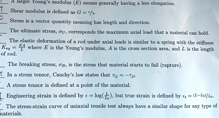 A larger Young's modulus (E) means generally having a less elongation ...