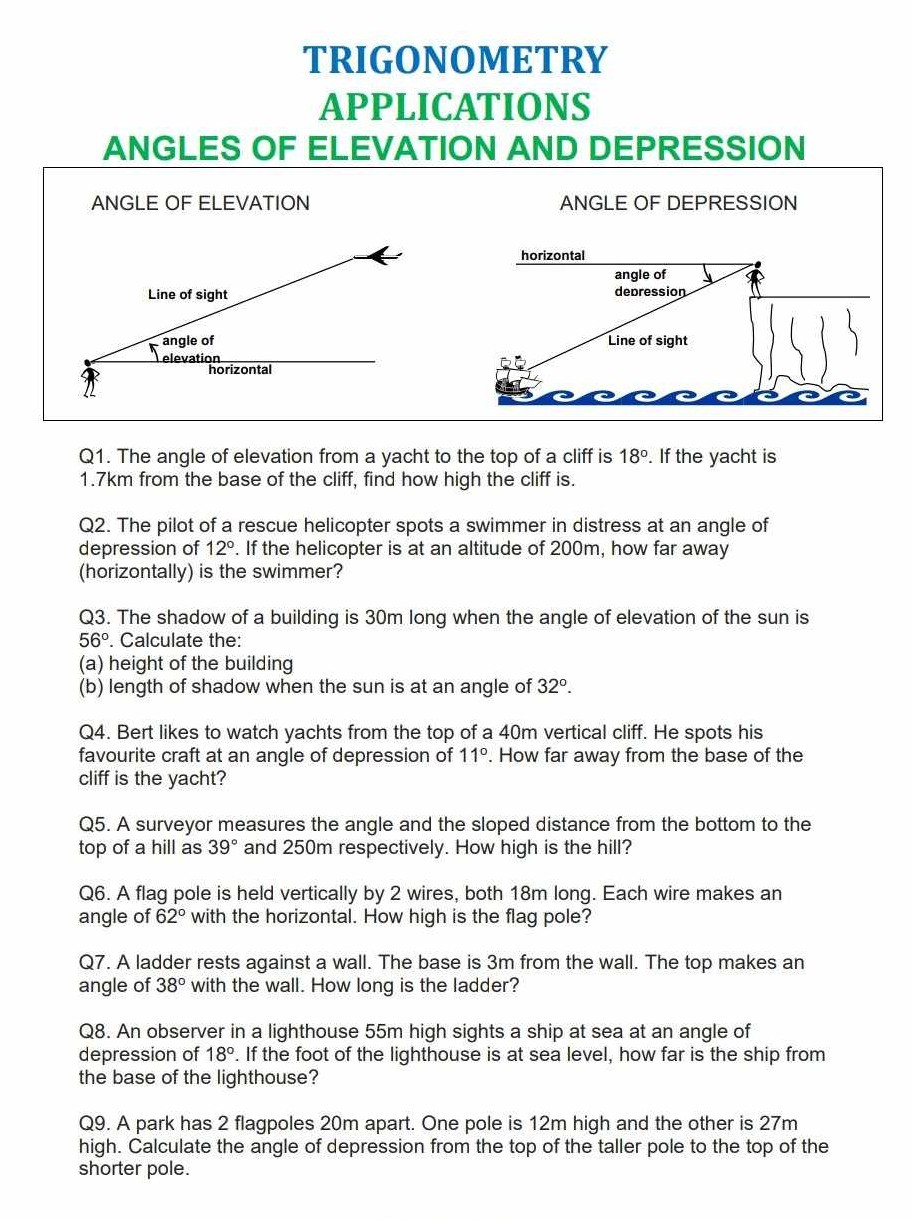 trigonometry applications angles of elevation and depression angle of ...