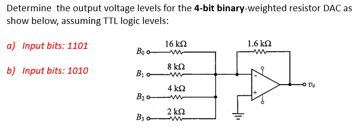 Determine The Output Voltage Levels For The 4 Bit Binary Weighted Resistor Dac As Show Below 4877