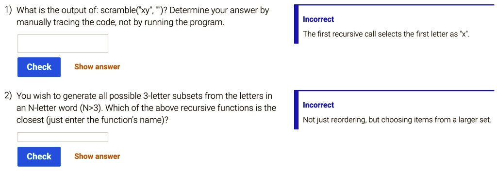 SOLVED: What is the output of: scramble("xy", ")? Determine your answer by manually tracing the ...