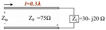 SOLVED: A lossless transmission line of length ð “ =0.3Î» is terminated with a complex load ...