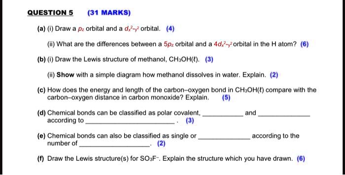question 5 31 marks a draw pz orbital and d y orbital ii what are the ...
