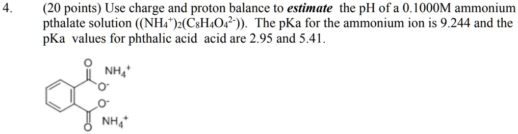 SOLVED:(20 points) Use charge and proton balance to estimate the pH of ...