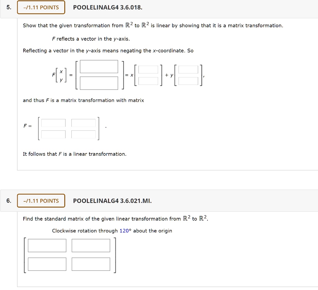 111 points poolelinalg4 36018 show that the given transformation from ...
