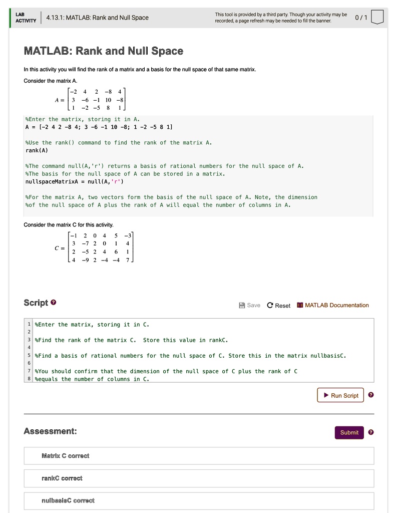 Solved Linear Algebra N This Tool Is Provided By Third Party Though Your Activity May Be