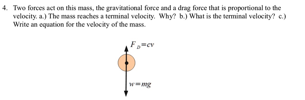 4. Two forces act on this mass, the gravitational force and a drag ...