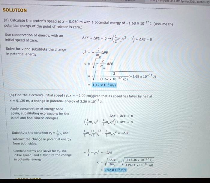 SOLVED: otno H4 SOLUTION (a) Calculate the proton's speed at x = 050 m ...