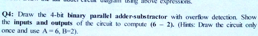 Solved Q4 Draw The 4 Bit Binary Parallel Adder Subtractor With Overflow Detection Show The