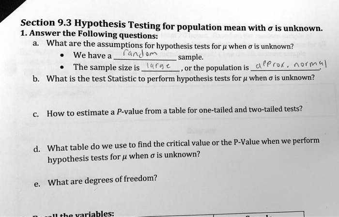 SOLVED: Section 9.3 Hypothesis Testing for population mean with G is ...