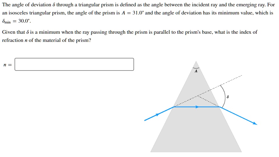 SOLVED: The angle of deviation 6 through triangular prism is defined as the angle between the ...
