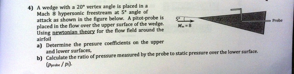 SOLVED: A wedge with a 20Â° vertex angle is placed in a Mach 8 ...