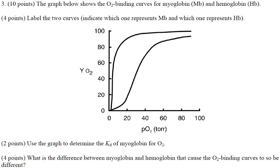 3. (10 points) The graph below shows the O2-binding curves for ...