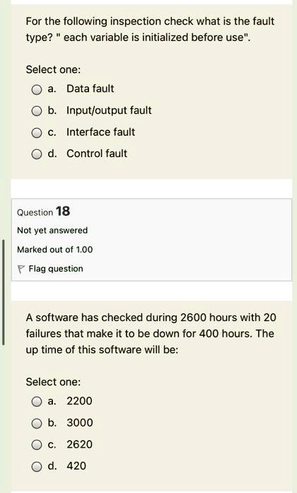 SOLVED: For the following inspection, check what is the fault type? Each variable is initialized ...