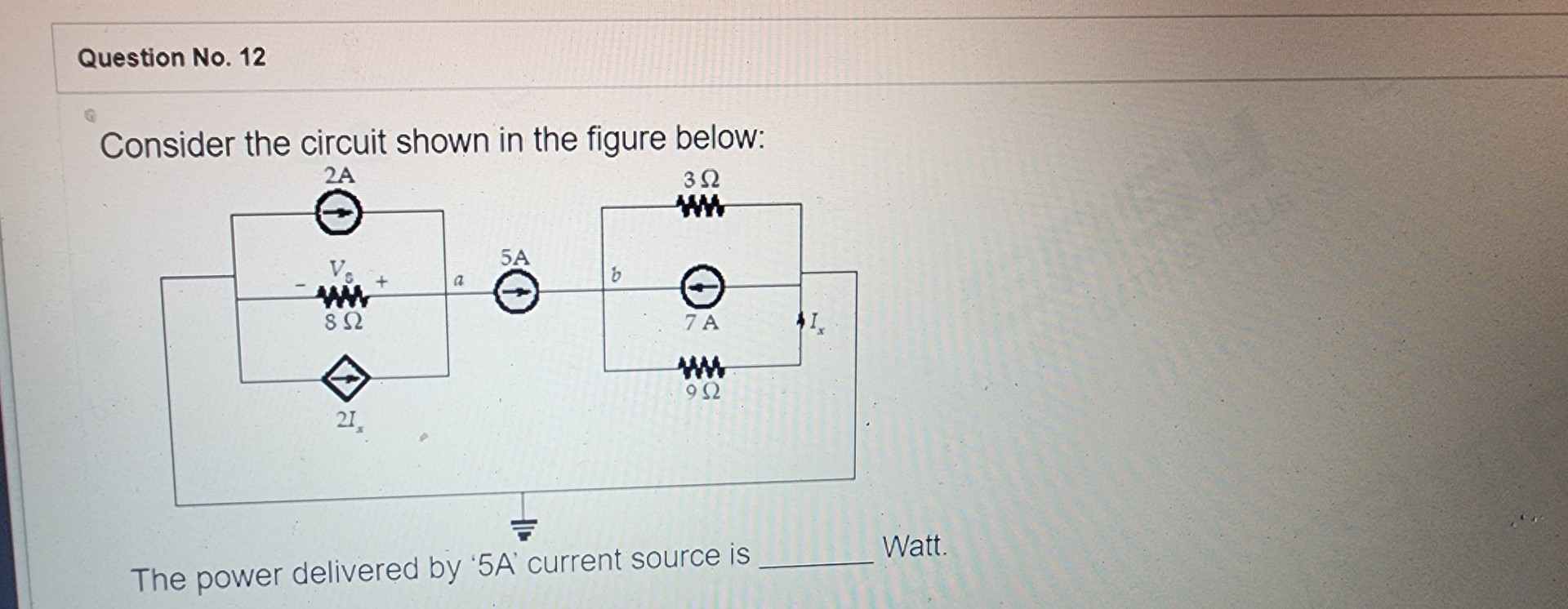 question no 12 consider the circuit shown in the figure below the power ...