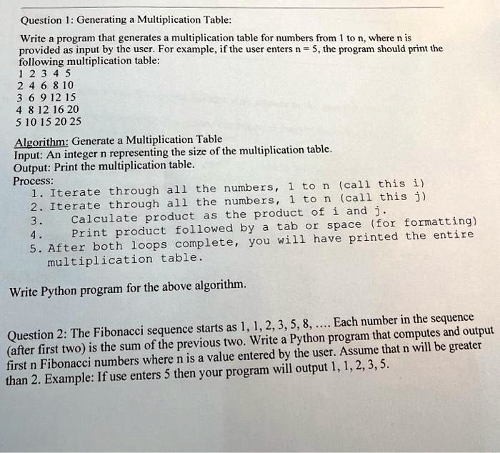 Solved Question 1 Generating A Multiplication Table Write A Program That Generates A