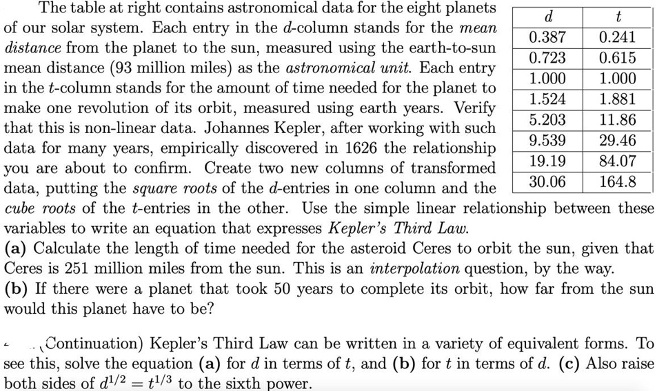 SOLVED: The table at right contains astronomical data for the eight planets of our solar system ...