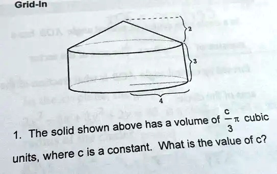 SOLVED: The volume of the cubic solid shown above is c units, where c ...