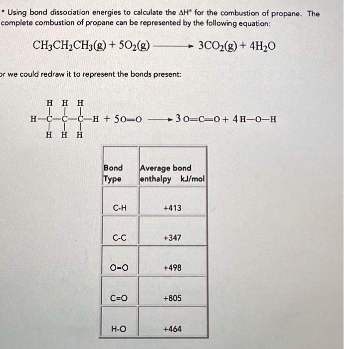 SOLVED: Using bond dissociation energies to calculate the Î”H for the ...