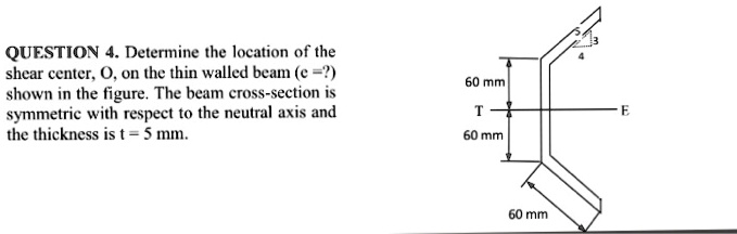 QUESTION 4. Determine the location of the shear center, O, on the thin walled beam (e =?) shown ...
