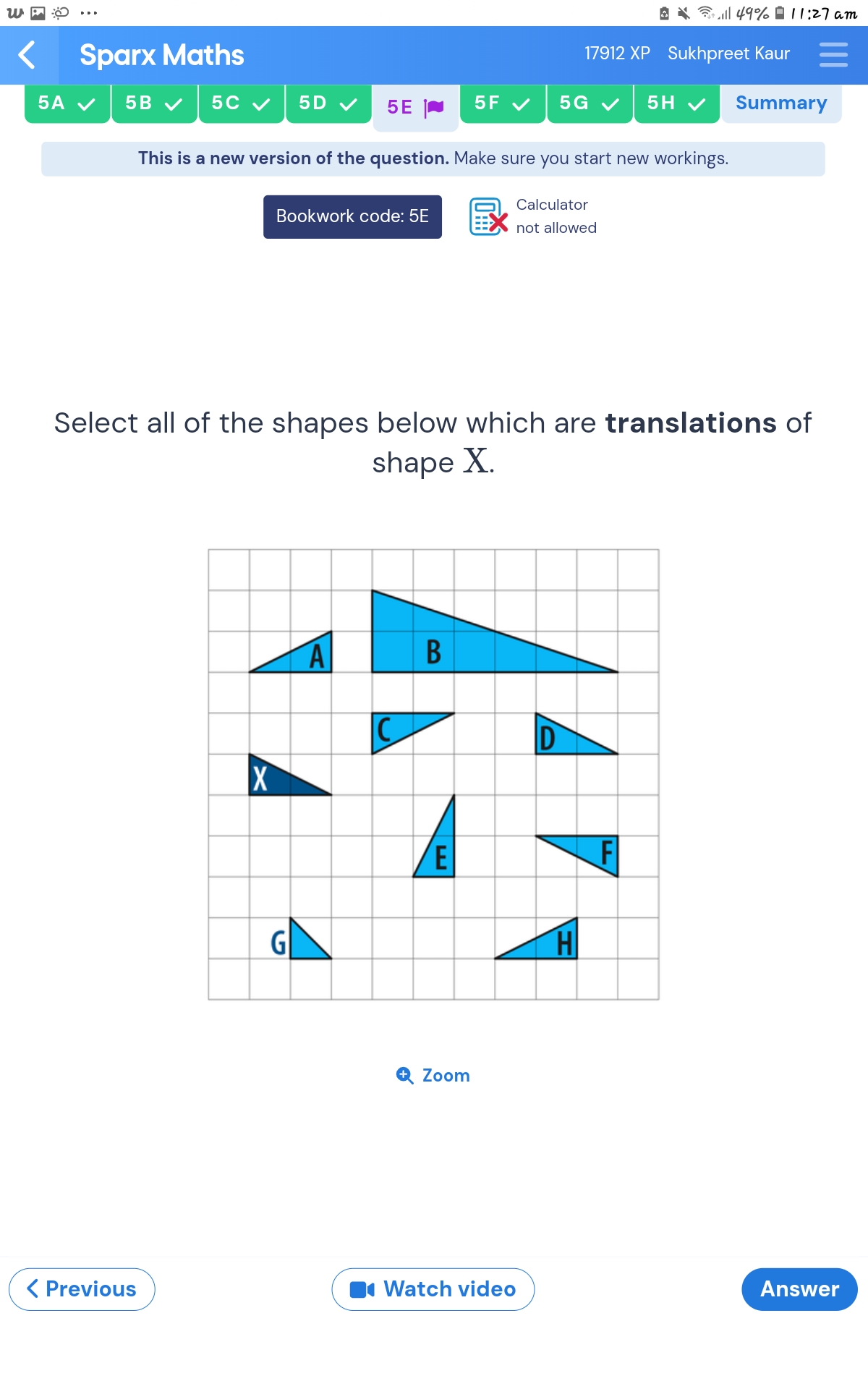 SOLVED: Sparx Maths 17912 XP Sukhpreet Kaur 5A 5 B 5 C 5 D 5 E↶ 5 F 5 G∨ 5 H Summary This is a ...