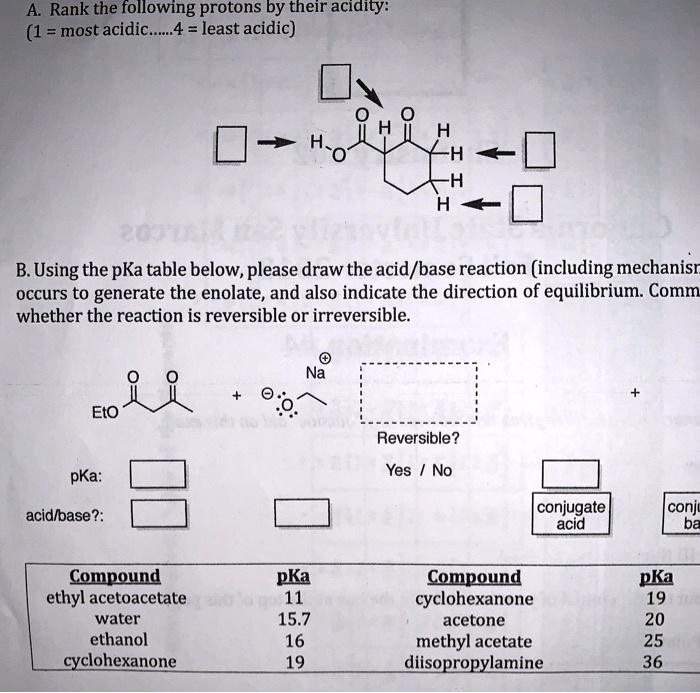 SOLVED: Rank the following protons by their acidity: (1 = most acidic ...