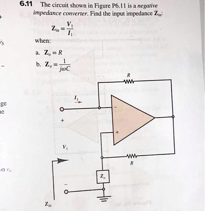 6.11 The circuit shown in Figure P6.11 is a negative impedance converter. Find the input ...