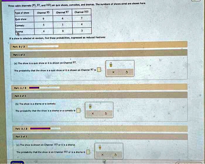 Three cable channels (95, 97, and 103) air quiz shows,...