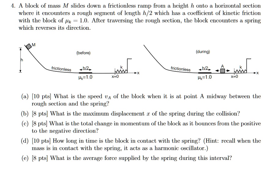 SOLVED: A block of mass M slides down frictionless ramp from height h onto horizontal section ...