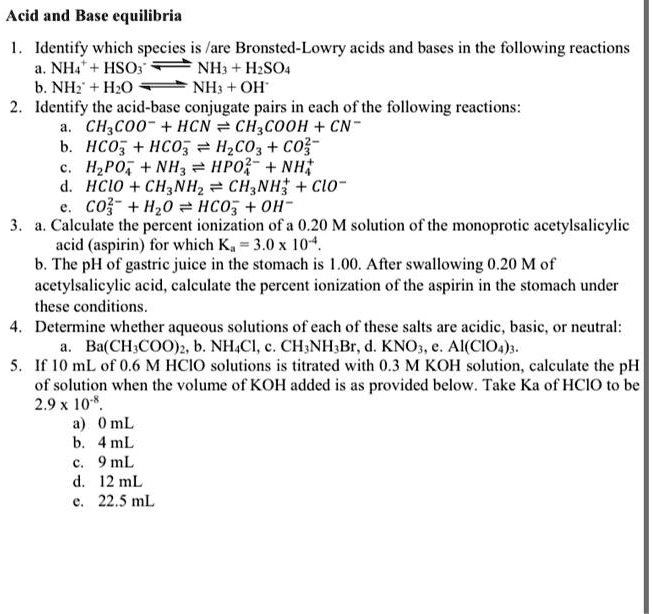 acid and base equilibria identify which species is are bronsted lowry ...