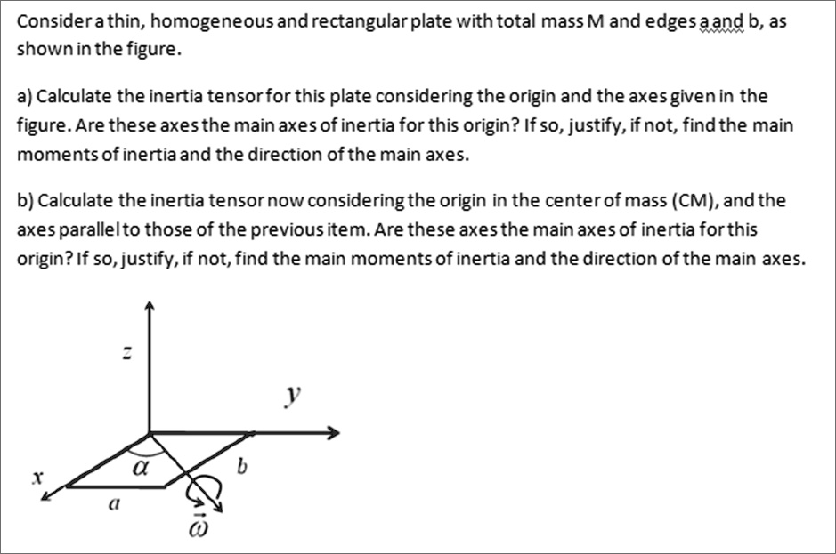 SOLVED: Consider a thin, homogeneous, and rectangular plate with a ...