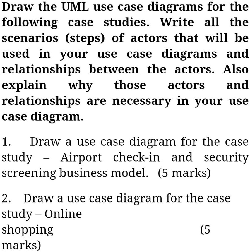 (please draw with scenario ) Software Engineering Course Draw the UML use case diagrams for the ...