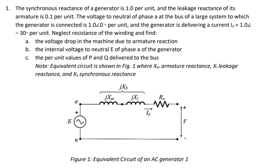 [get Answer] The Synchronous Reactance Of A Generator Is 10 Per Unit And The Leakage Reactance