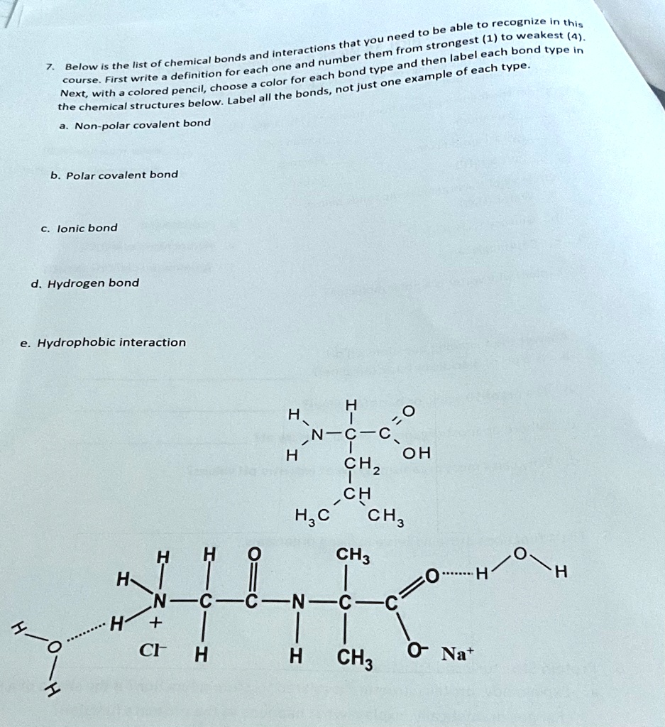 SOLVED: a. Non-polar covalent bond b. Polar covalent bond c. Ionic bond d. Hydrogen bond e ...