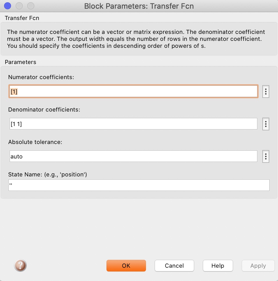 how to use the transfer fcn block in simulink as a high pass filter hpf as in what to put in for ...