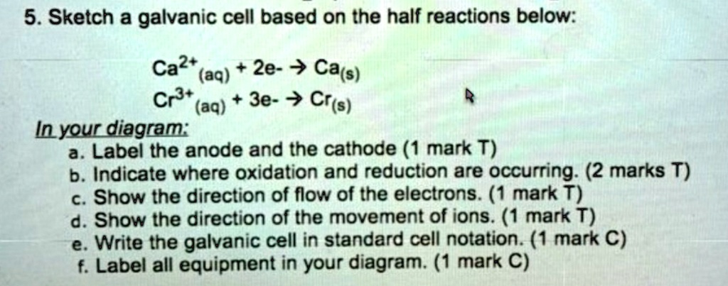 SOLVED: 5. Sketch a galvanic cell based on the half reactions below ...